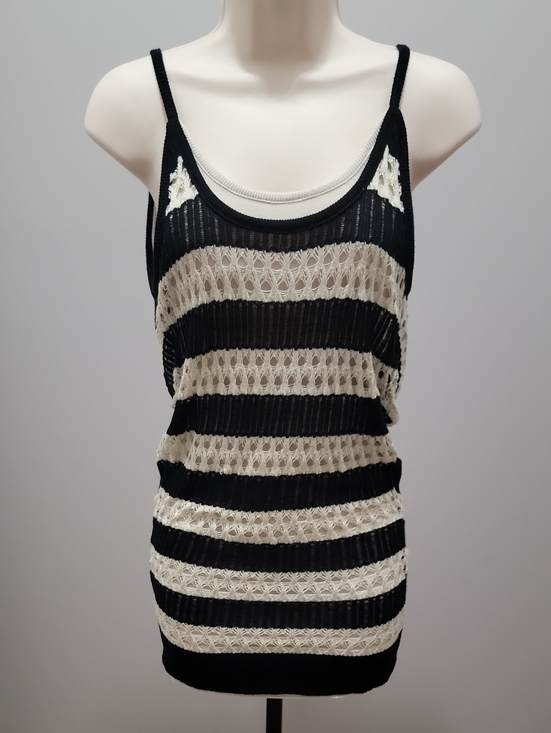 VENUS | Tops | Venus Black Natural Striped Crochet Draped Back Tank Xs ...